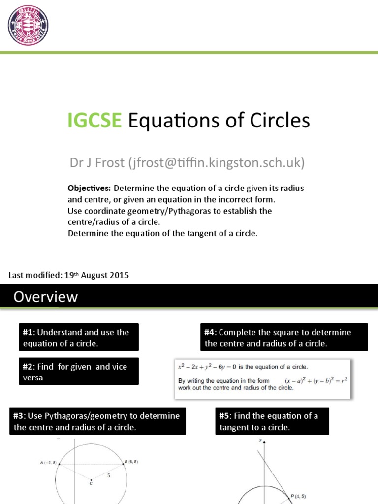 Equations of Circles | PDF | Circle | Perpendicular