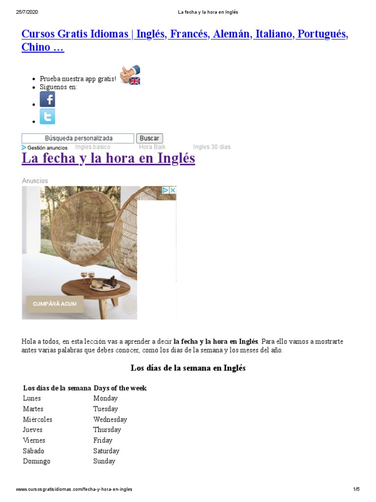Aprende Fecha y Hora en Inglés | PDF | Lengua portuguesa | Idioma chino