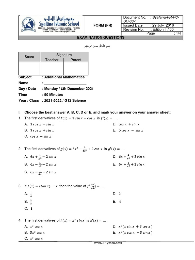 Final Examinations 1 G12 Science 20202021 Add Math-Checked | PDF ...