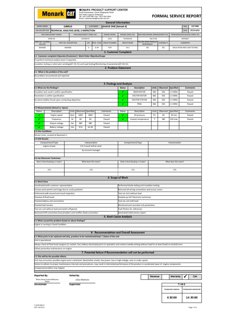 Formal Service Report: General Information | PDF | Rectifier | Diode