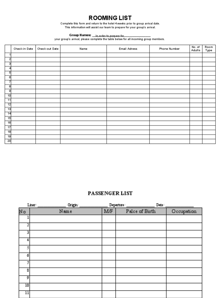 Rooming List: Group Names | PDF