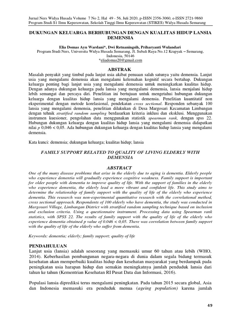 Dukungan Keluarga Berhubungan Dengan Kualitas Hidup Lansia | PDF