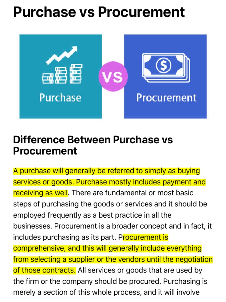 Difference Between Purchase Vs Procurement | PDF