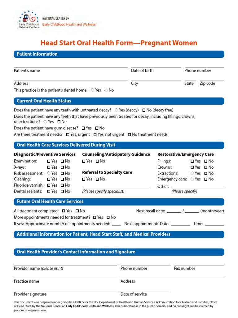 Oral Health Form Pregnant | PDF | Dentistry | Medicine