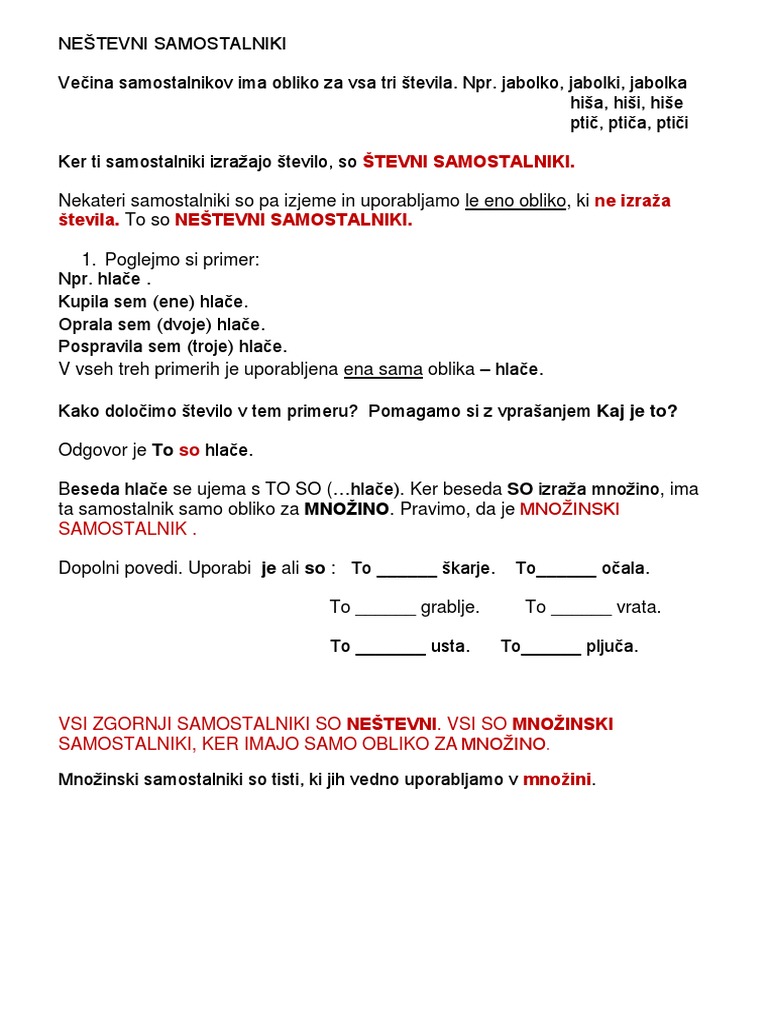 Razlaga Neštevni Samostalniki | PDF