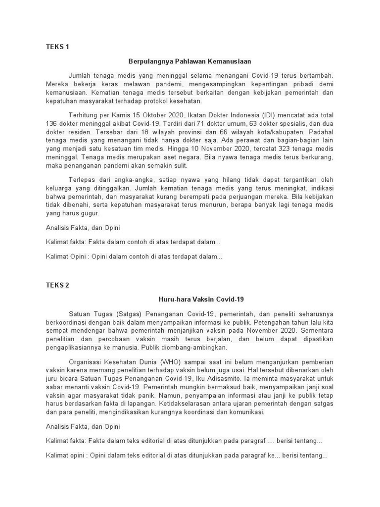 17 Menemukan Fakta, Dan Opini Pada Teks Editorial | PDF