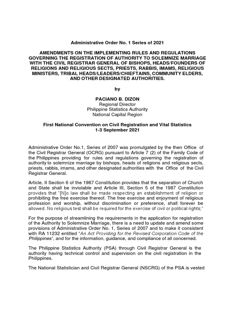 PM - Session 8 - Administrative Order No. 1 Series of 2021 - Paciano B ...