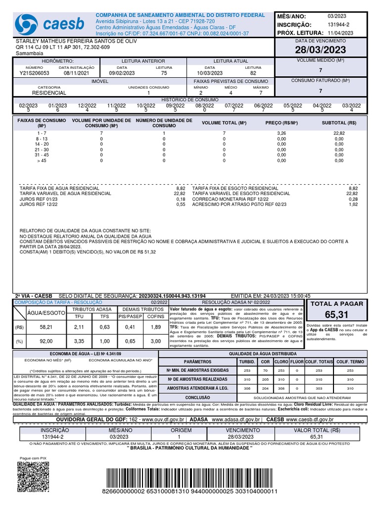 Segunda Via Caesb | PDF | Economia | Qualidade da água