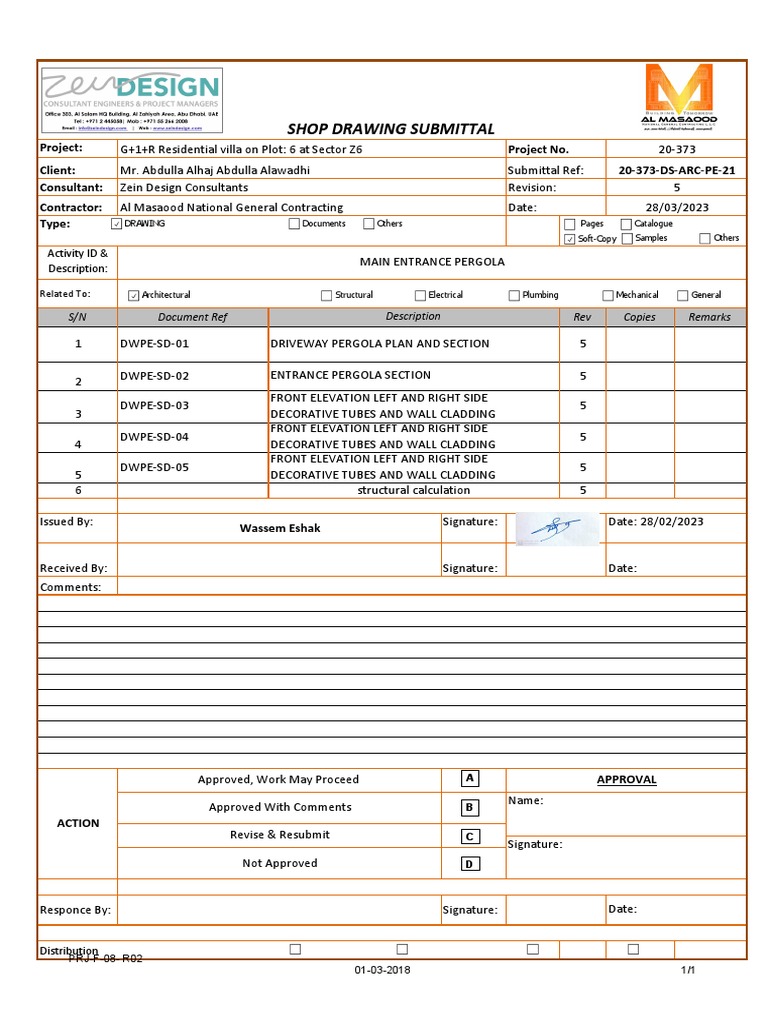 Shop Drawing Submittal: Project: Project No. Client: Consultant ...