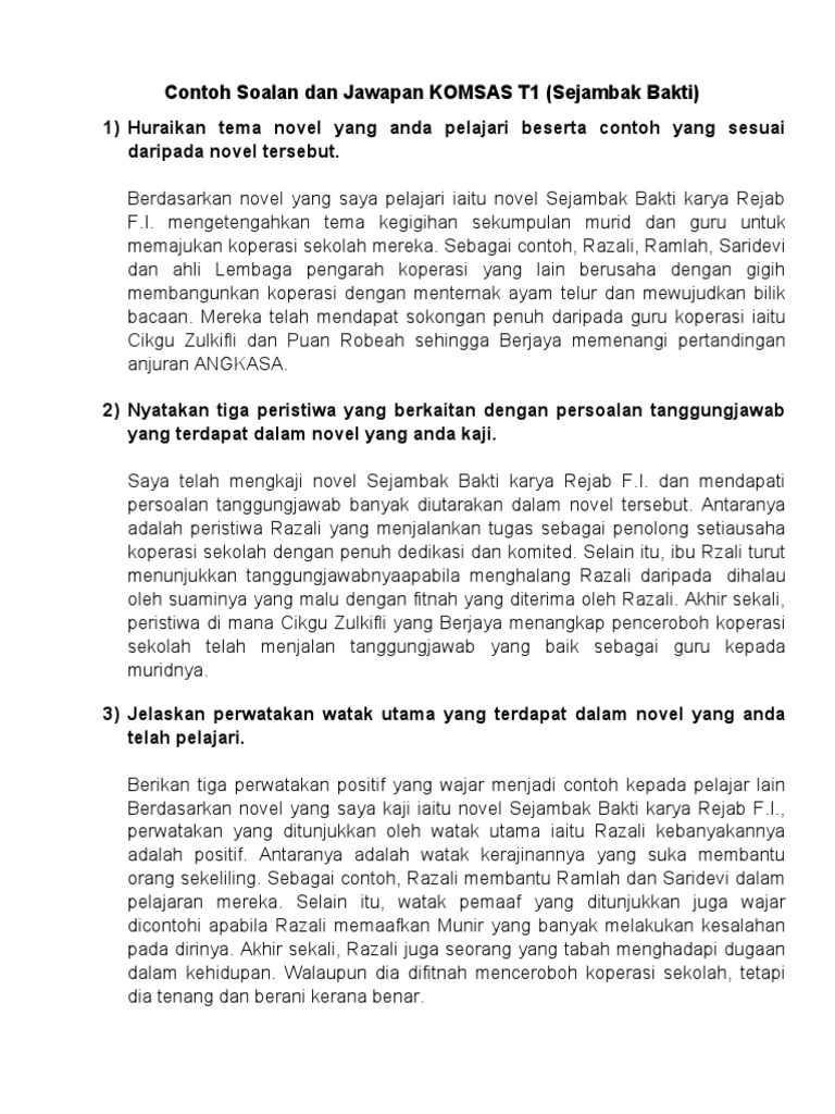 Contoh Soalan Dan Jawapan Sejambak Bakti | PDF
