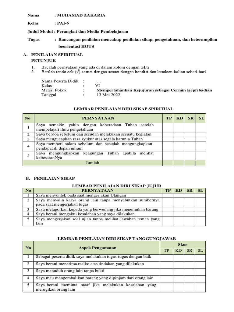 contoh penilaian tingkat SD | PDF