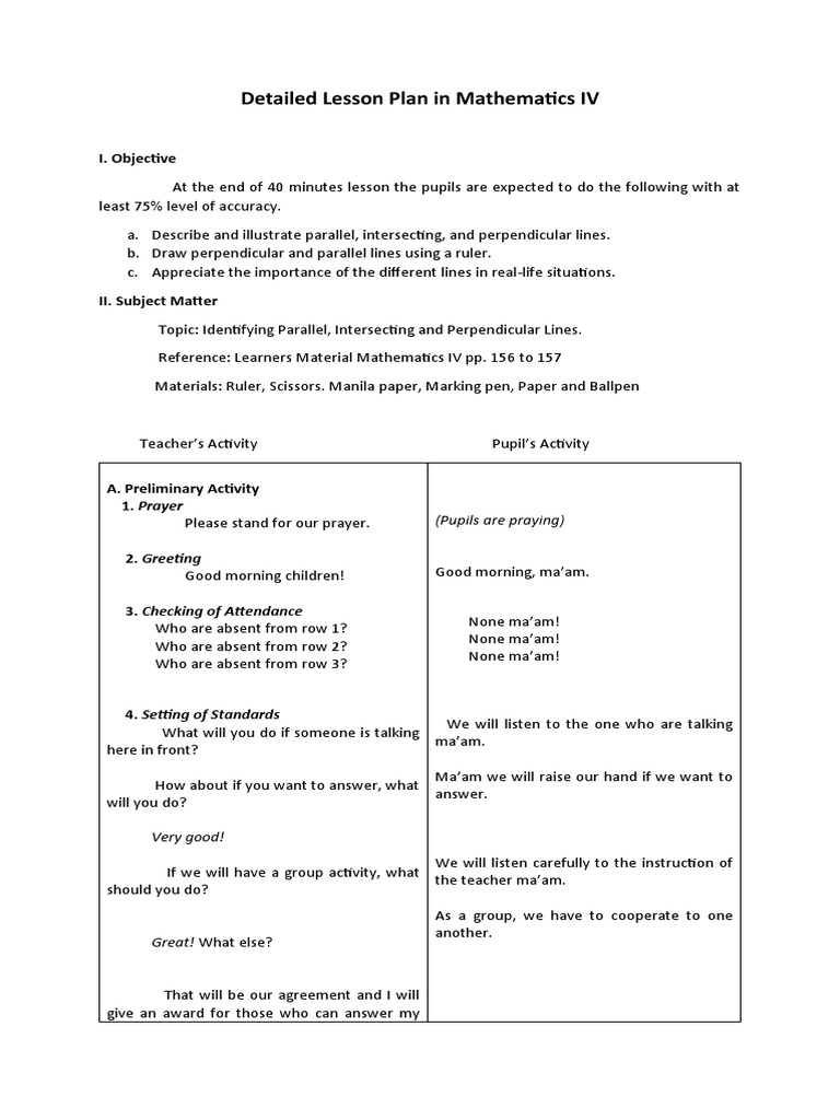 Lesson Plan | Download Free PDF | Perpendicular | Elementary Geometry