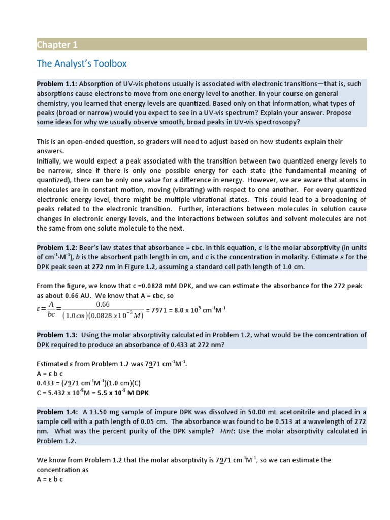 Chapter 1 예제Solutions | PDF | Energy Level | Absorbance