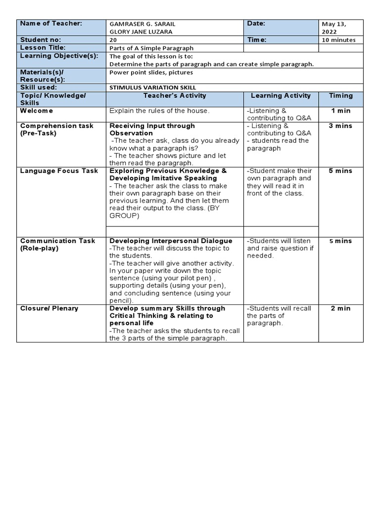 Lesson Plan English | PDF | Learning | Reading Comprehension