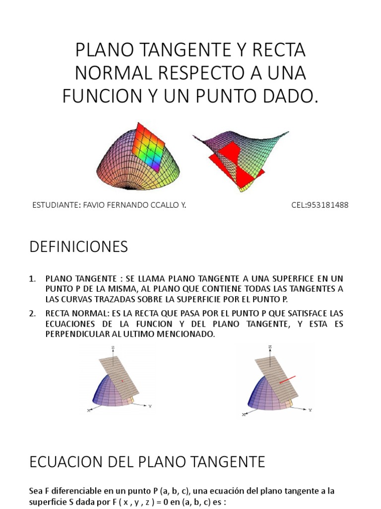 Plano Tangente y Recta Normal Respecto A Una | PDF | Tangente | Línea ...