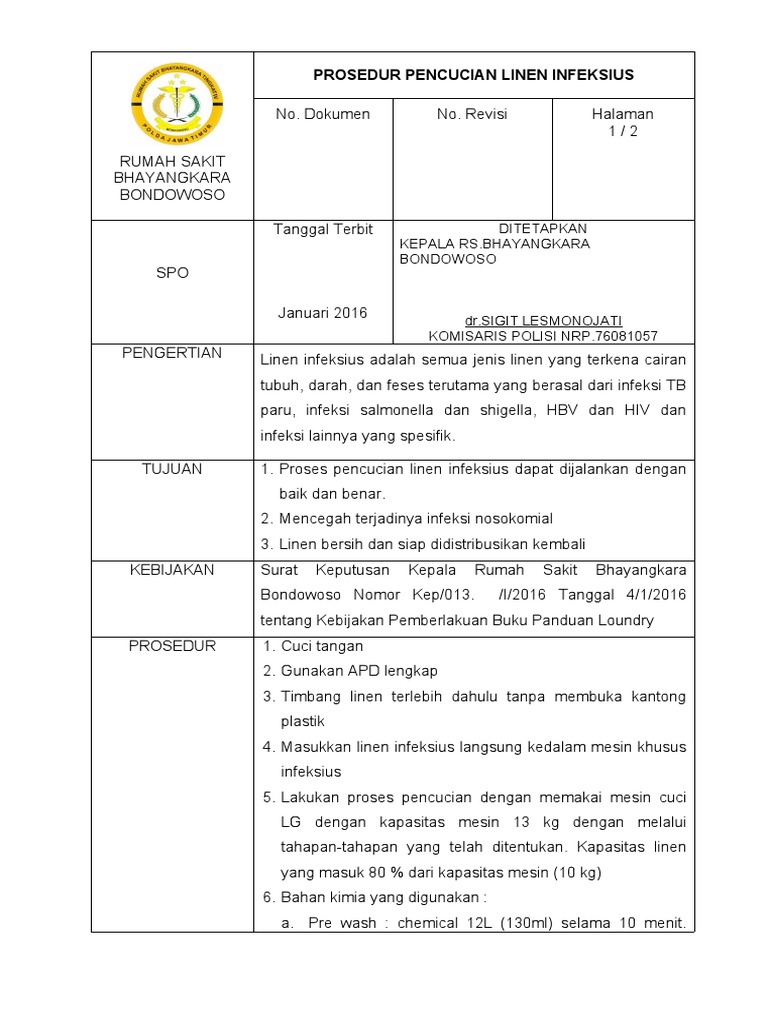 Prosedur Pencucian Linen Infeksius | PDF