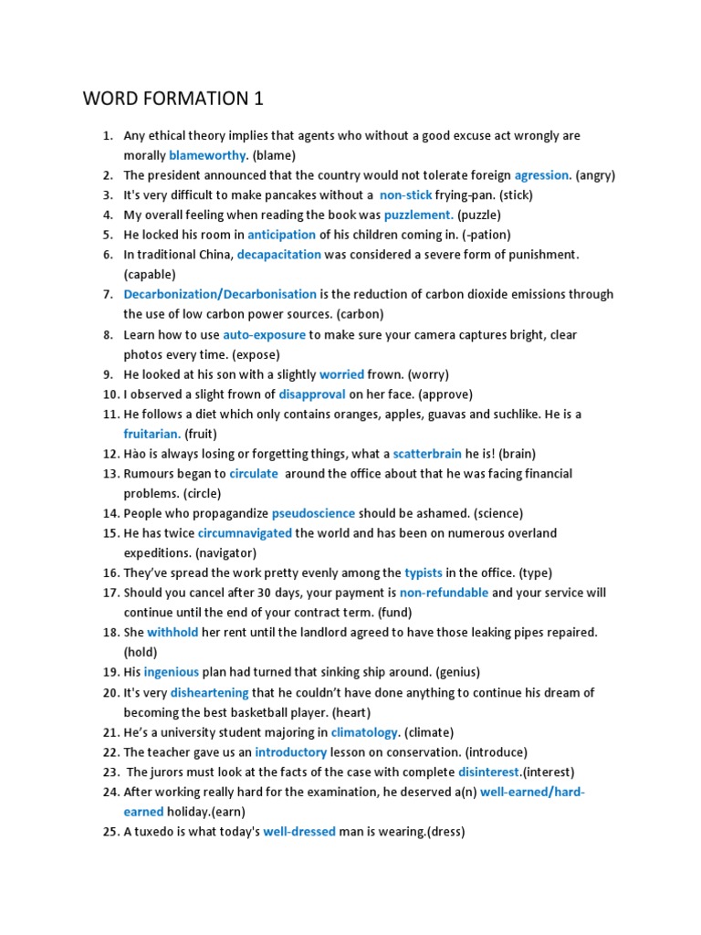 Word Formation 1 Key | PDF | Travel | Foreign Language Studies