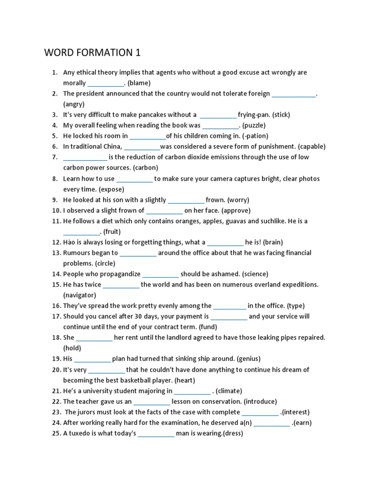 Word Formation Exercises and Examples | PDF