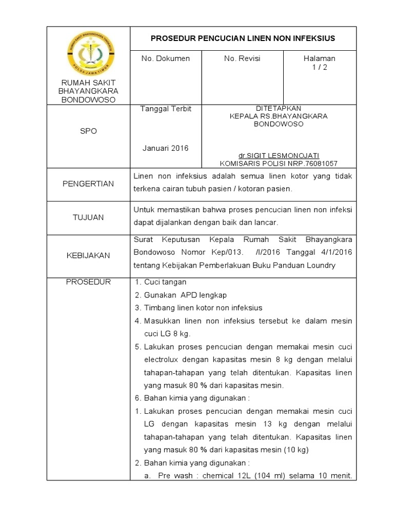 Prosedur Pencucian Linen Non Infeksius | PDF