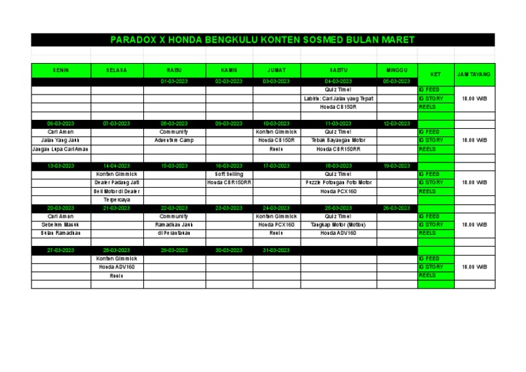 Timeline Maret - Sheet1 | PDF | Honda