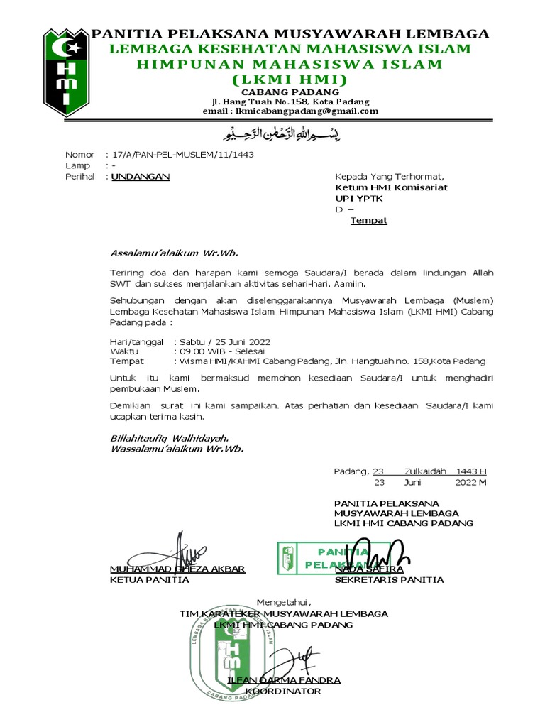 Undangan Musyawarah LKMI HMI Padang | PDF