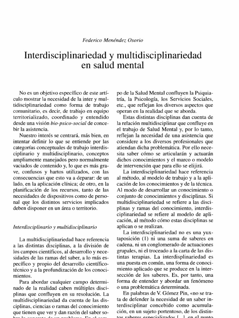 12 Interdisciplinariedad y Multidisciplinariedad en Salud Mental | PDF ...