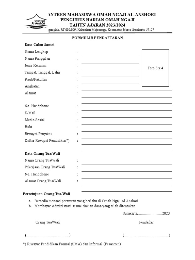 Formulir Pendaftaran PSB Oji | PDF