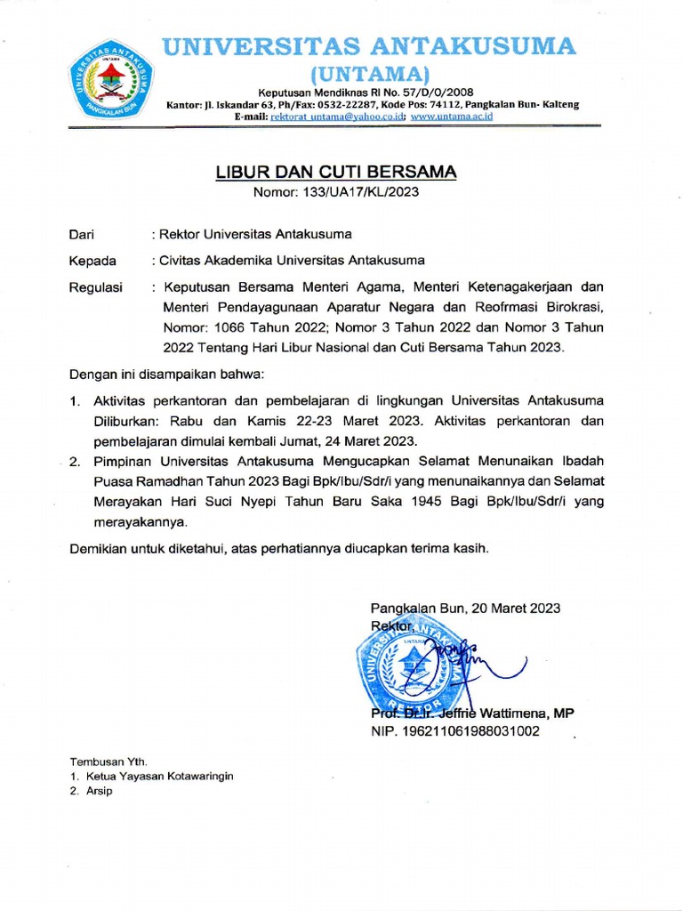 Libur dan Cuti Bersama Untama | PDF