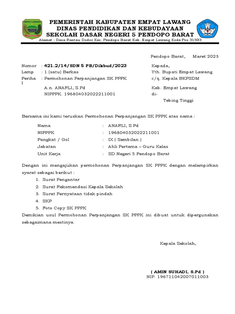 Permohonan Perpanjangan SK PPPK 2 | PDF