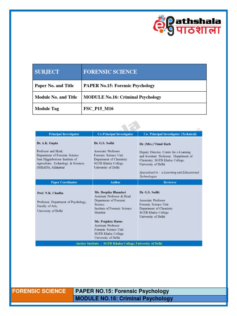 Forensic Science and Criminal Psychology | PDF | Offender Profiling ...