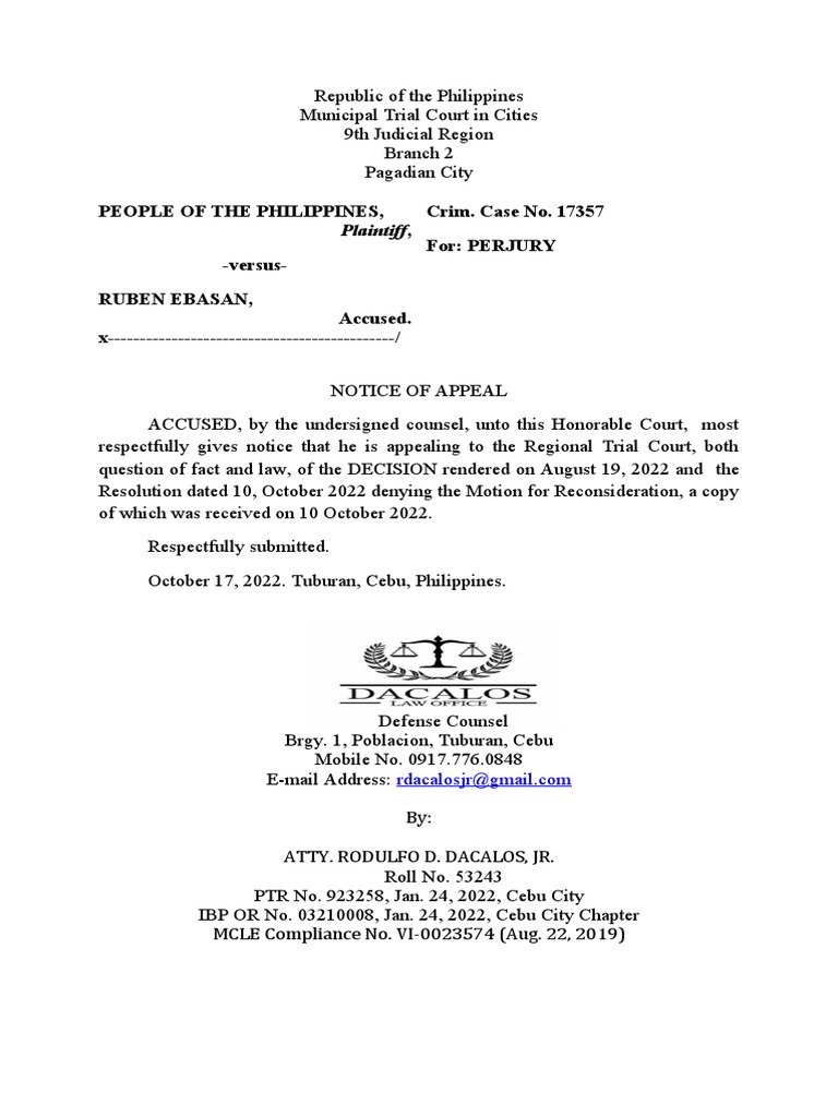 Notice of Appeal | PDF