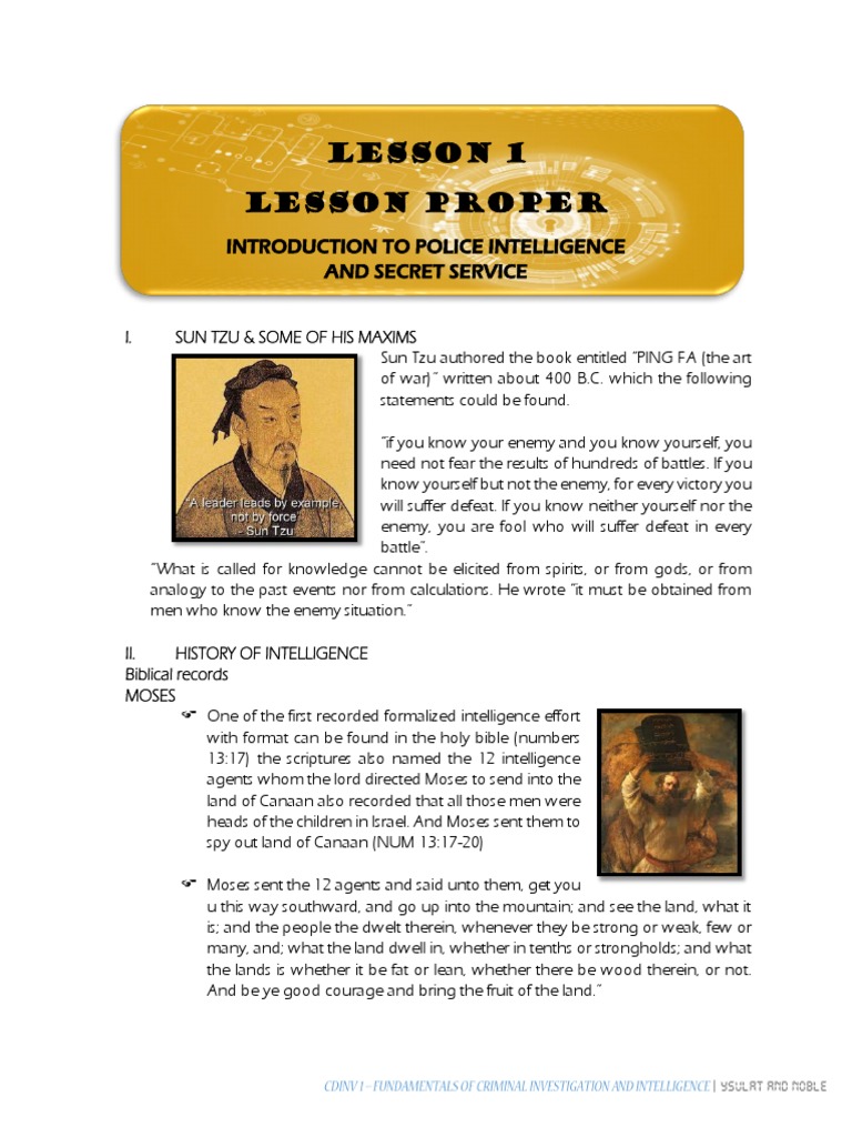 Lesson 1 Lesson Proper: Introduction To Police Intelligence and Secret ...