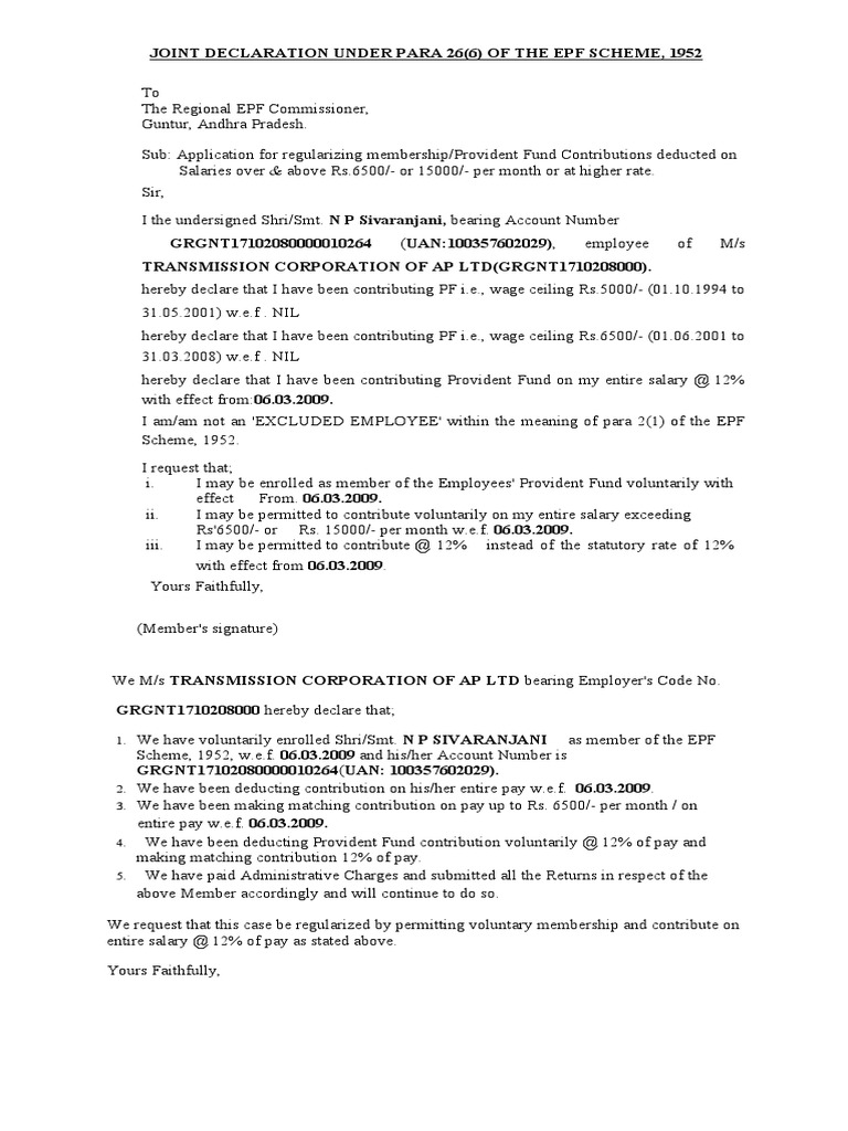 Joint Declaration Form 26(6) EPF Scheme | PDF | Personal Finance ...