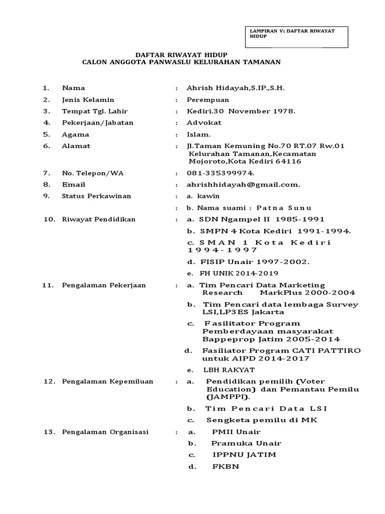 Daftar Riwayat Hidup | PDF