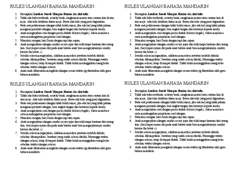 Rules Ulangan Bahasa Mandarin | PDF