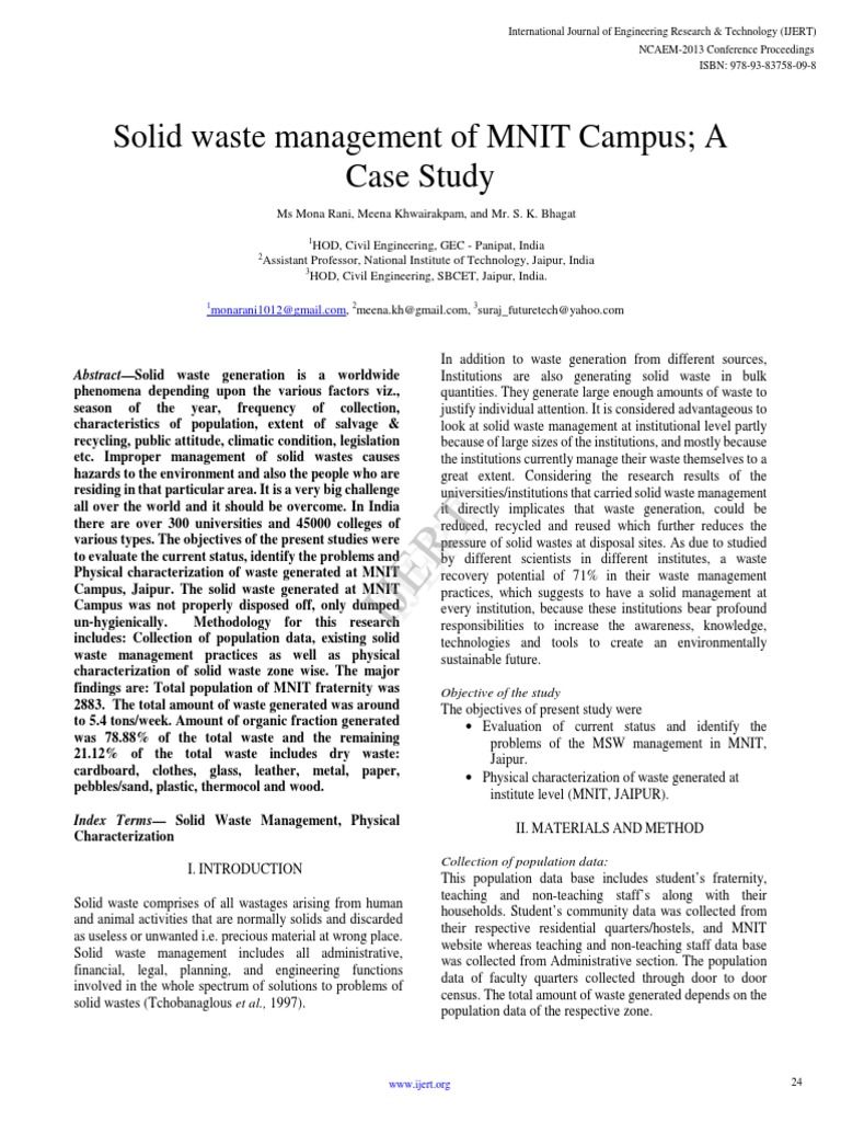 Solid Waste Management of Mnit Campus A Case Study IJERTCONV1IS02029 ...