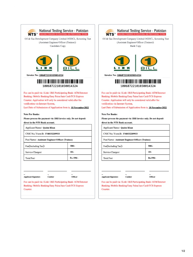 OGDCL Fee Slip | PDF