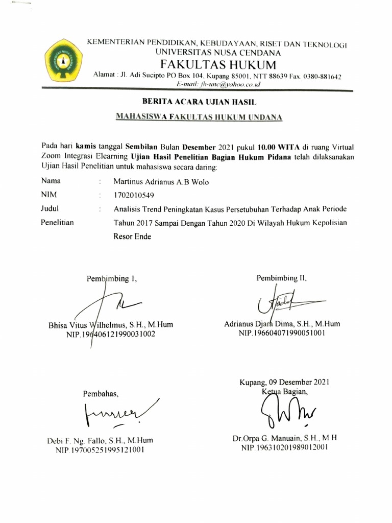 Berita Acara Seminar Hasil | PDF
