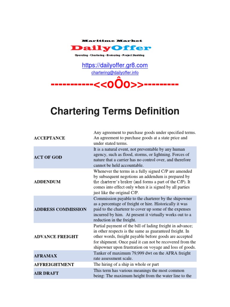 Chartering Terms Definition: Acceptance | PDF | Cargo | Bill Of Lading