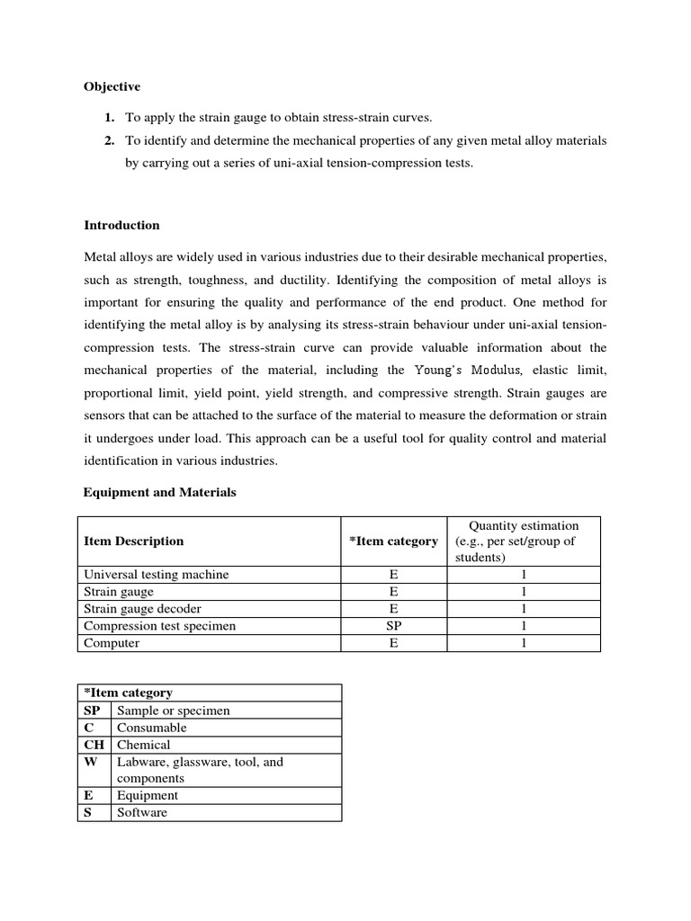 Strain Gauge Testing of Metal Alloys | PDF | Deformation (Engineering ...