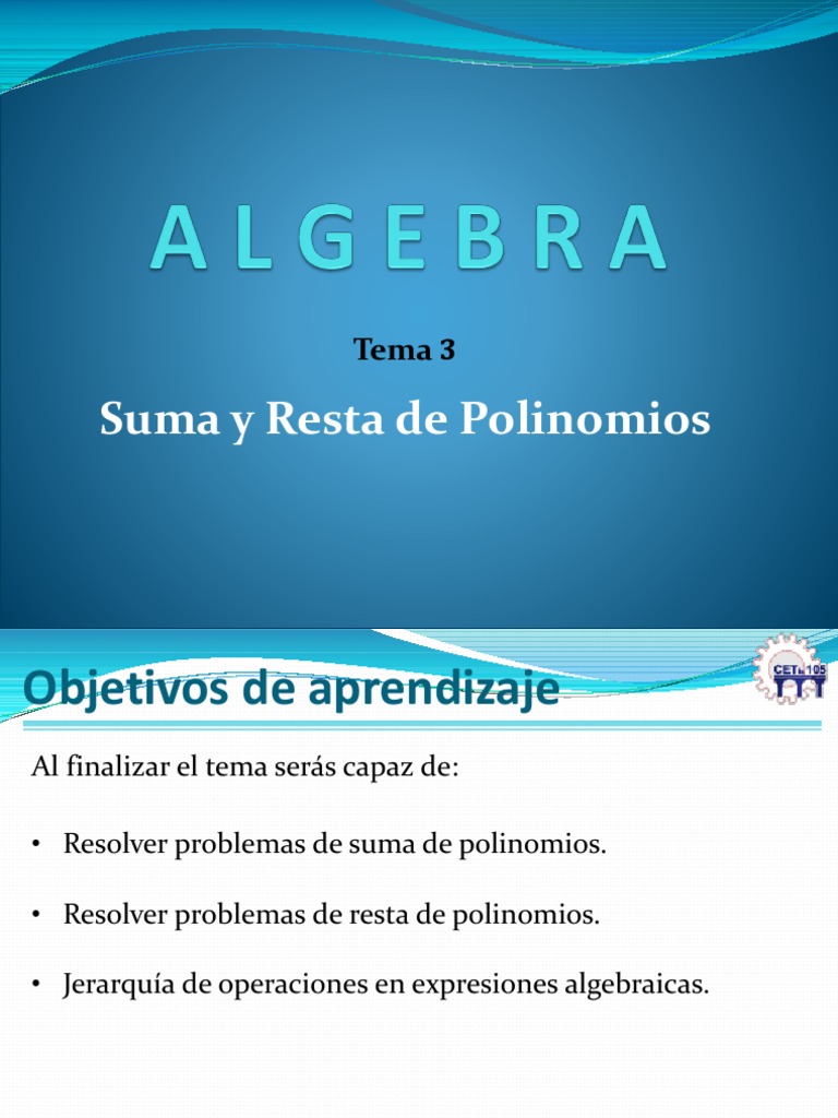TEMA 3. (Suma Y Resta de Polinomios) | PDF | Sustracción | Matemática ...