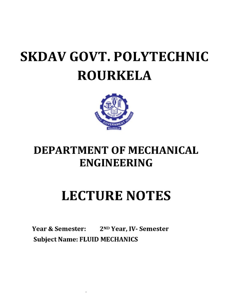 FLUID MECHANICS LECTURE NOTES | PDF | Pressure | Fluid Dynamics