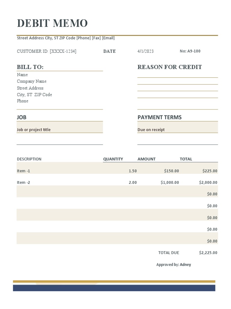 Debit Memo Template Example | PDF