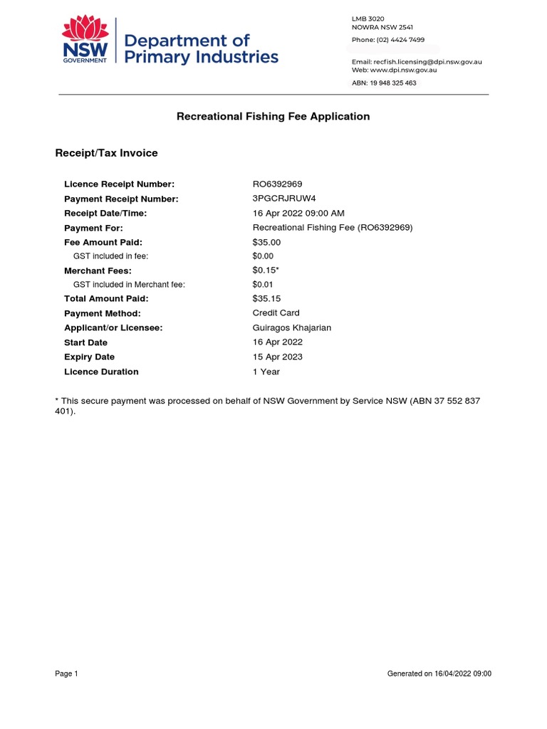 Recreational Fishing Fee Application | PDF