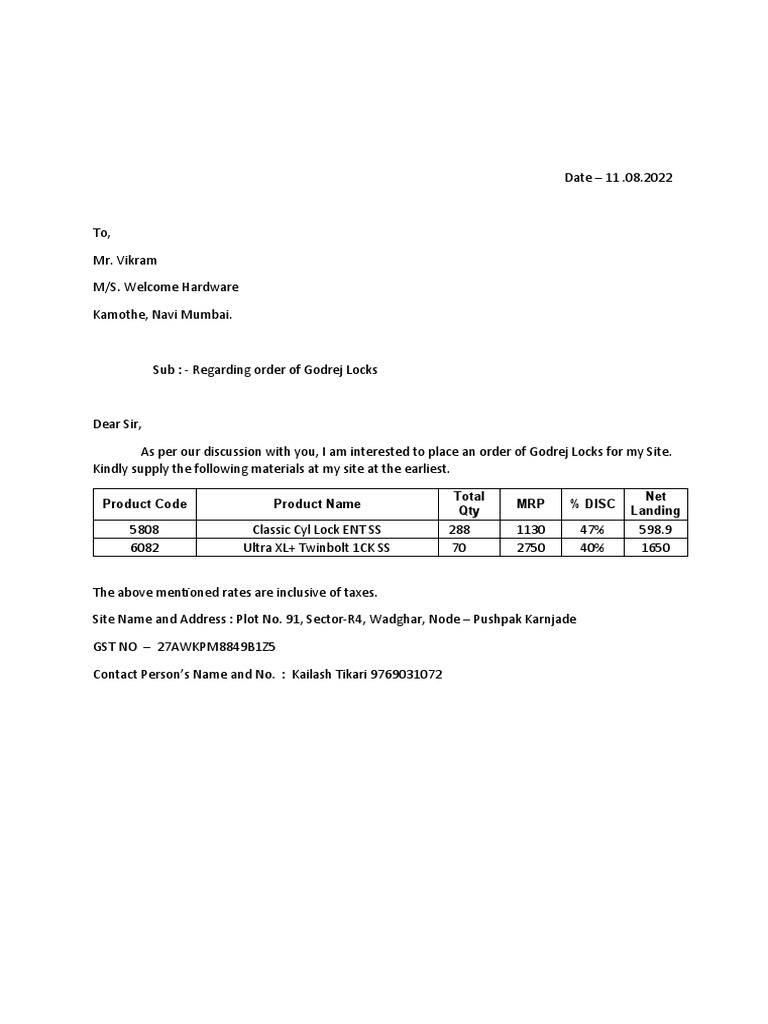 Purchase Order of OM Shivam Builders Pvt. Ltd. | PDF