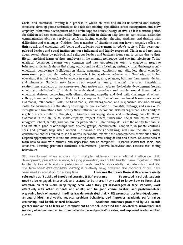 SEL: Building Emotional Skills | PDF | Social Psychology | Psychology