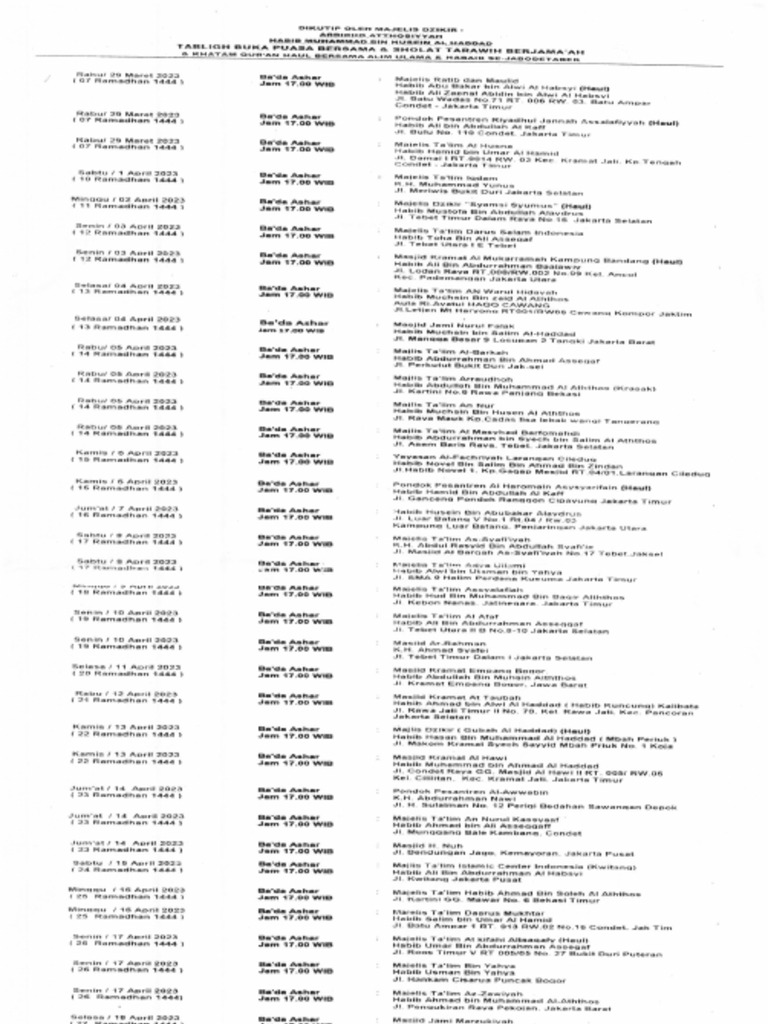 Jadwal Bukber Habaib 2023 (Alfajarizmi - Scan) | PDF