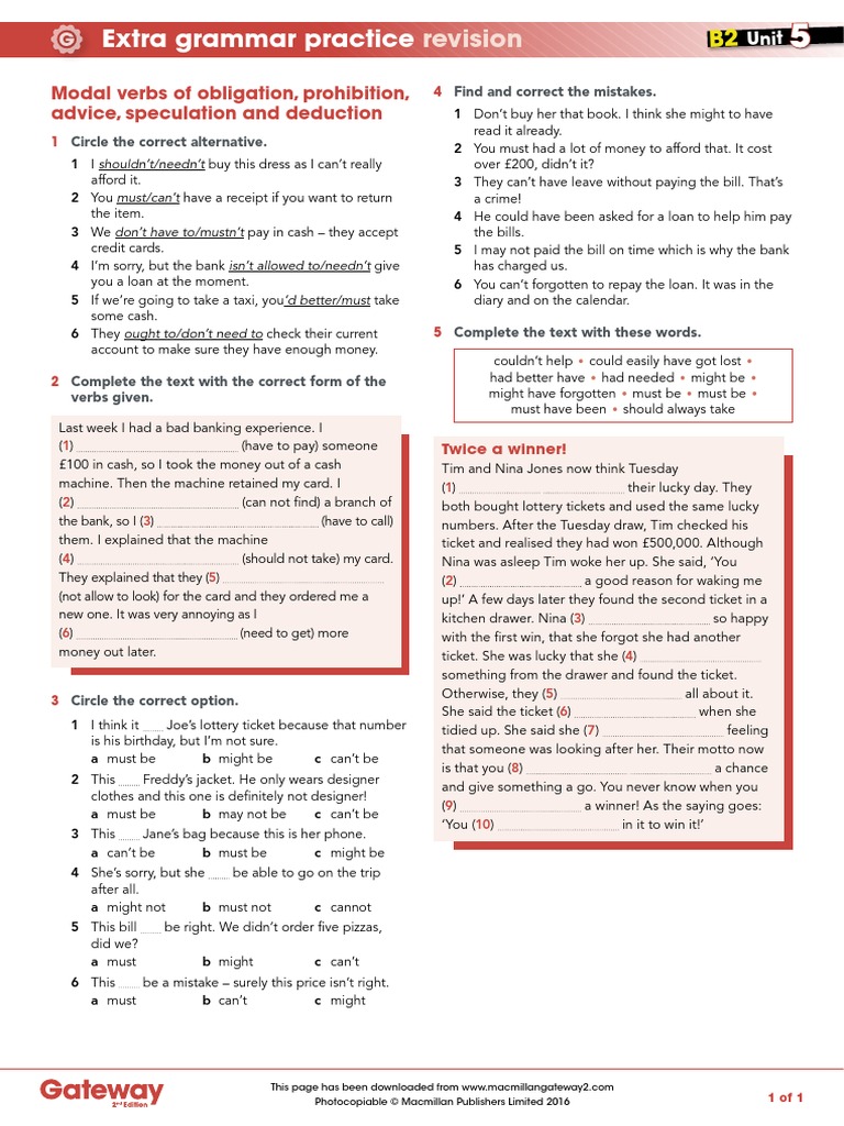 B2 UNIT 5 Extra Grammar Practice Revision | PDF | Loans | Banks