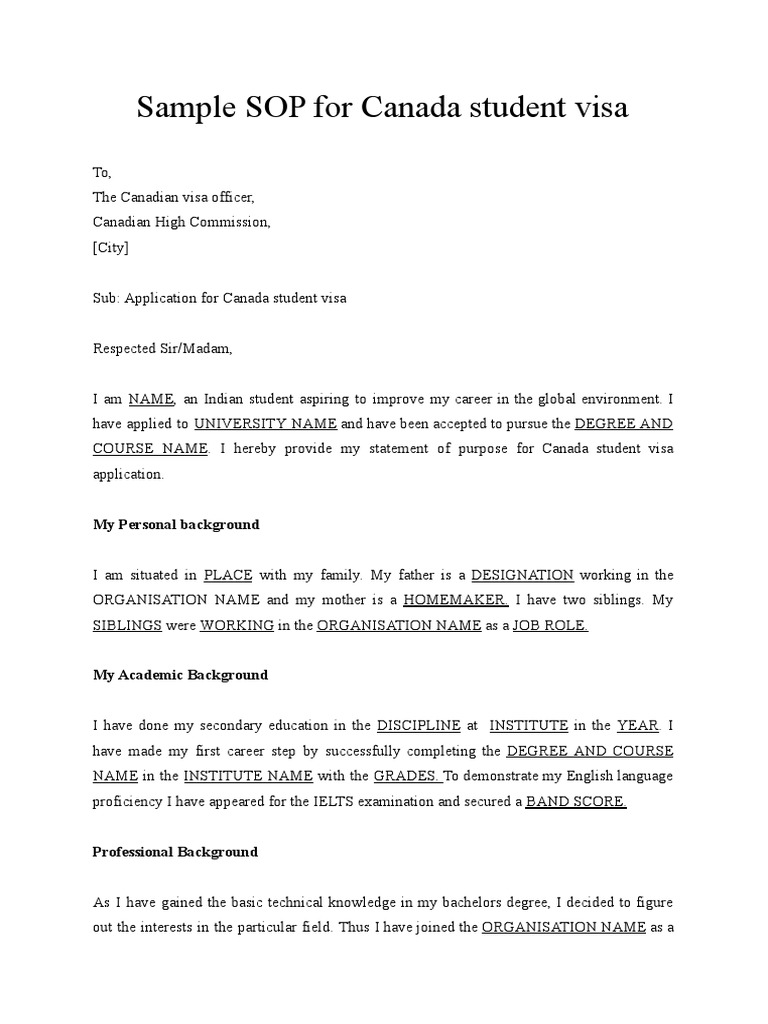 Sop Letter For Study Visa For Canada | PDF | Academic Degree | University