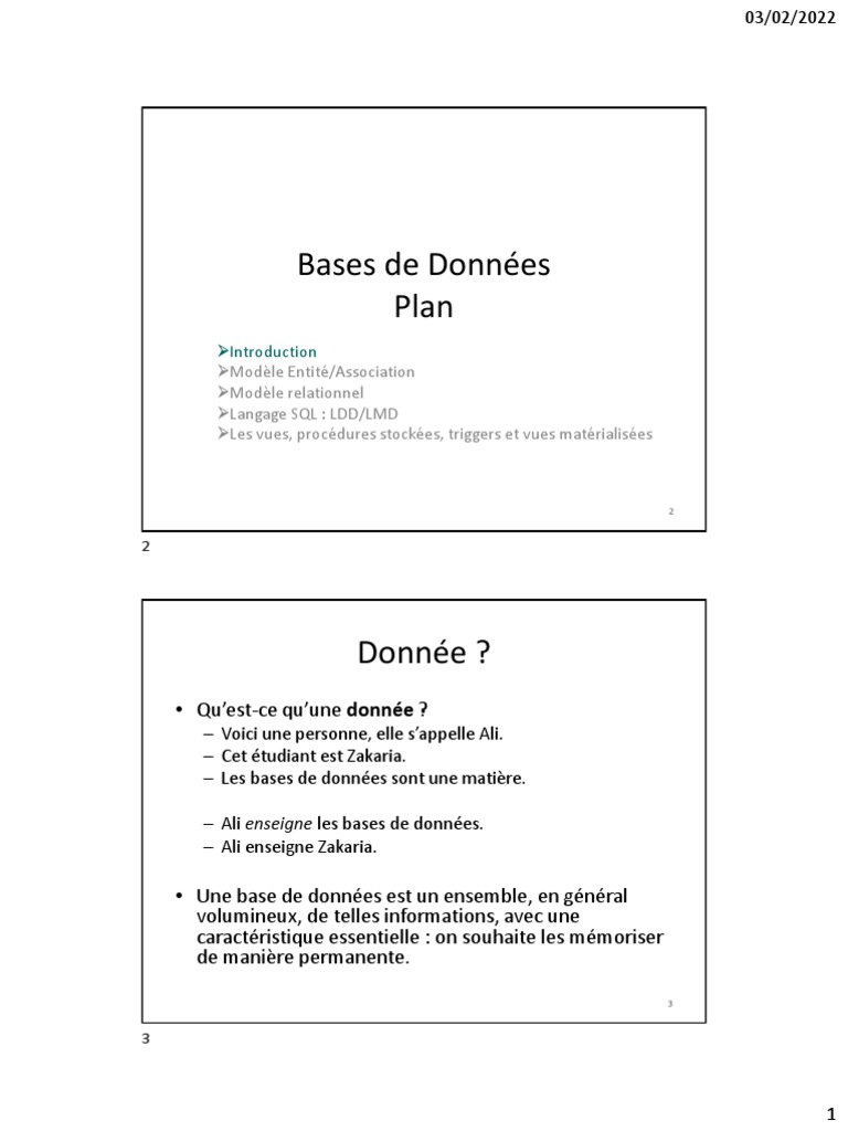Cours BD Partie 1 | PDF | Bases de données | Modèle relationnel